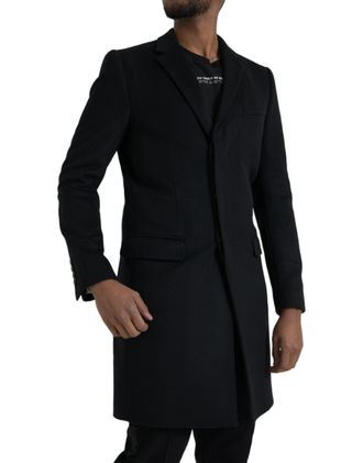 Dolce & Gabbana Mens Black Single Breasted Trench Coat Jacket Virgin Wool Cashmere Clothing