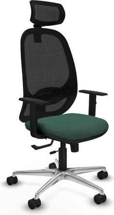 Piqueras y Crespo Drehstuhl zylindrisch gr&uuml;n mit 1D-Armlehnen, h&ouml;henverstellbare Lendenwirbelst&uuml;tze und h&ouml;henverstellbares Kopfteil und Neigungsverstellung. Ausgestatte