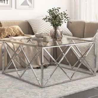 vidaXL Vidaxl - Table basse argent&eacute; acier inoxydable et verre tremp&eacute;