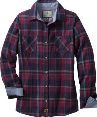 Legendary Whitetails Cottage Escape Flanell-Kleidung für Damen, Langärmelig, Kariert und Einfarbig, Tailliert, Knopfleiste, Sangria Plaid, XX-Large