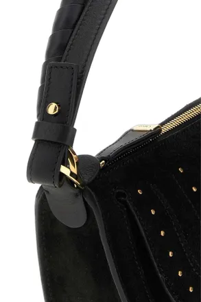 Chlo&eacute; Studded Suede Shoulder Bag - Black