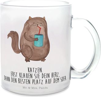 Mr. & Mrs. Panda Teetasse Katze Dose - Geschenk, Teetasse aus Glas, Katzen, Katzenliebhaberprodukte, Teeglas, Katzenartikel, Katzenhalter