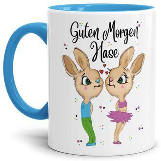 Tassendruck Tasse mit Spruch Hasenliebe - Guten Morgen Hase - Geschenk-Idee/S&uuml;&szlig;er Hase/Kaffee-Tasse/Ostern/Liebe - Innen & Henkel Hellblau