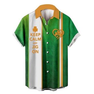 Generic DENGJIAMY Chemises de la Saint-Patrick pour hommes, grande taille, bloc de couleurs, tr&egrave;fle &agrave; manches courtes, chemise boutonn&eacute;e, haut hawa&iuml;en, v&ecirc;teme