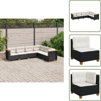 vidaXL 6-tlg. Garten-Sofagarnitur mit Kissen Schwarz Poly Rattan - Gartensorgsgarnitur - Outdoor M&ouml;bel - Lounge Set - Gartenlounge - Rattan Sofa