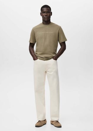 Mango T-shirt 100 % coton texte vert fonc&eacute; - Homme - XXL - MANGO MAN