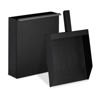 Relaxdays Ascheeimer mit Schaufel, Aschebeh&auml;lter f&uuml;r Kamin, Grill, Ofen, Aschekasten, Ascheschaufel m. Einschub, schwarz