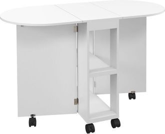 HOMCOM Table à manger pliante - HOMCOM - roulettes - 4 personnes - 2 abattants, 2 étagères - panneau de particules - 120x60x77cm - blanc