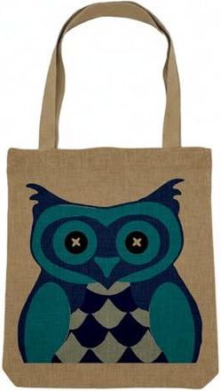 Fabulous Sac Shopping Tote Bag Aspect Lin - Chouette Bleue Yeux en Boutons Dessin Animaux - Sac de Courses Toile Epaisse 360g Beige Naturel Cabas Port&eacute; Epaule 