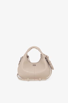 Ganni Hellgraue Mini-Hobo-Tasche Light grau