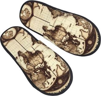 Generic Pantoufles vintage imprim&eacute;es carte du monde pour femmes, chaussons dint&eacute;rieur et dext&eacute;rieur &agrave; semelle douce et moelleuse