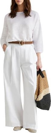 Benetton Maglia SC Barca M/L 115gd10ct Sweater, Blanc, Large Femmes