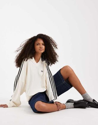 adidas Originals Polo en tissu &eacute;ponge - Blanc cass&eacute;