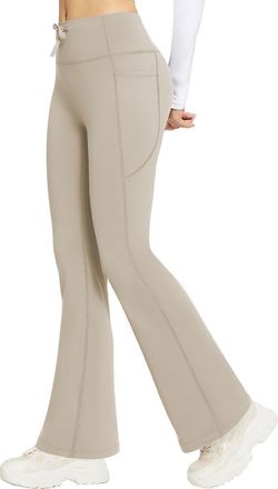 Baleaf Damen Thermo Yogahose High Waist Flared Leggings Winter Fleece gef&uuml;tterte Thermohose Drawstring Thermal Leggings Bootcut Bell Bottom Warm Jogginghose 