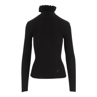 Patou Merino-Wollpullover mit R&uuml;schen - - Knitwear - Damen - Schwarzk - S
