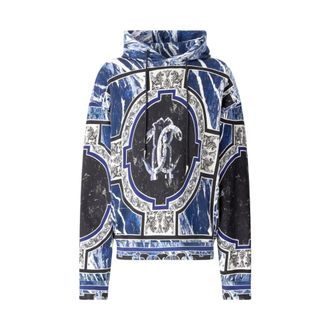 Roberto Cavalli Kapuzenpullover mit Marmorprint und Verzierungen - - Sweatshirts & Hoodies - Herren - Blau - S