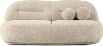 Konsimo Sofa Malve Bequeme 3-Sitzer Couch in Boucl&eacute;-Stoff, Japandi-Stil 2 Dekokissen in Kugelform, Chenille-Stoff, Weiche Sitzfl&auml;che (Hellbeige, Sofa 190x80x9