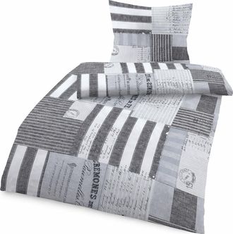 Soma Biber Bettw&auml;sche 2 teilig Bettbezug 135 x 200 cm Kopfkissenbezug 80 x 80 cm Karo anthrazit