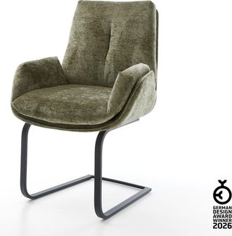DELIFE Freischwinger Clea-Flex Chenille Olive Freischwinger flach Schwarz, Esszimmerst&uuml;hle
