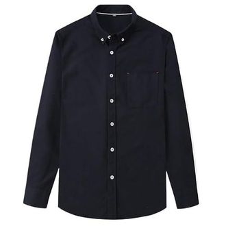 Generic Chemise en tissu Oxford for hommes - Boutonn&eacute;e &agrave; manches longues, 100% coton, veste d&eacute;contract&eacute;e(Dark blue,3XL)