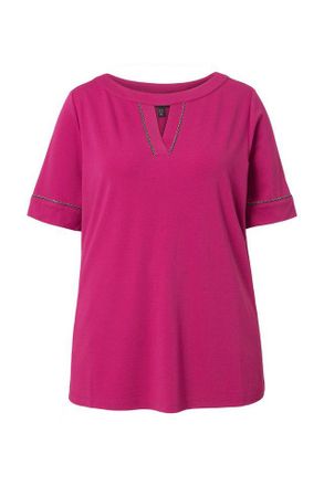 Ulla Popken T-Shirt Punto-Shirt A-Linie Zierband U-Boot-Ausschnitt