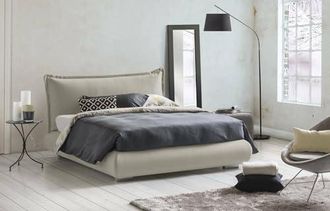 Talamo Italia Ilenia Doppelbett, Bettkasten mit Stoffbezug und Kopfteil, 100 % Made in Italy, Öffnung vorne, geeignet für 160 x 190 cm Matratze, Beige