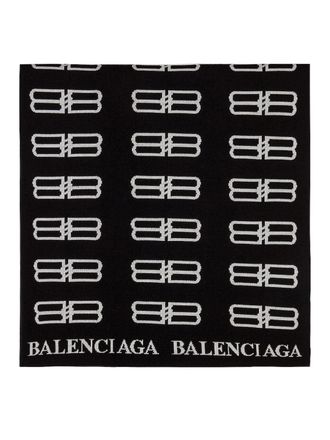 Balenciaga Mens Bb Monogram Logo Blanket Scarf Black Wool Polyamide Elastane