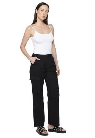 Kor&ouml;shi Pantalon long avec poches cargo en coton pour femme Noir, Noir, 40
