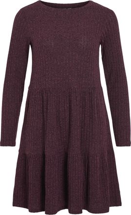Vila Damen Minikleid Langarm Rundhalsausschnitt Gerippter Stoff Regular Fit Herbst Winter, Farben:Weinrot, Größe:S