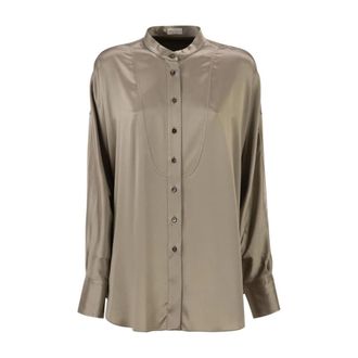 Brunello Cucinelli Seidenmischung Hemd mit Stehkragen - - Blouses & Shirts - Damen - Gr&uuml;n - XS