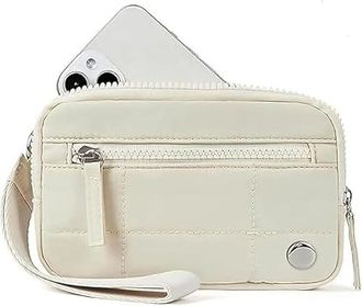 Generic Convely Essential Portefeuille matelass&eacute; en nylon matelass&eacute; avec 3 fermetures &eacute;clair pour femme, beige, One Size