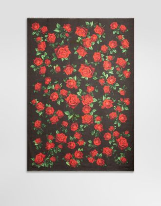 Dolce & Gabbana Stola 135x200 Aus Kaschmirmix Mit Rosenprint - Frau Schals Und T&uuml;cher Mehrfarbig Pz