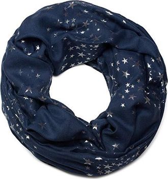 styleBREAKER &Eacute;charpe Loop pour femmes avec motif imprim&eacute; &eacute;toiles m&eacute;talliques scintillantes, &eacute;charpe tubulaire l&eacute;g&egrave;re unie, foulard 01016118, couleur:Bleu fonc&eacute;