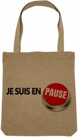 Fabulous Sac Shopping Tote Bag Aspect Lin - Je suis en Pause Bouton Rouge Repos - Sac de Courses Toile Epaisse 360g Beige Naturel Cabas Port&eacute; Epaule Solide Imp