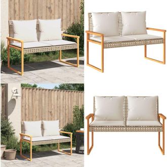vidaXL Vidaxl - Gartenbank mit Kissen Beige Poly Rattan Akazienholz - Gartensessel - Gartenbank - Outdoor M&ouml;bel - Balkonm&ouml;bel - Terrasse - Home & Living