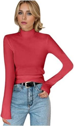 Generic sous Pull Femme Haut Thermique Femme sous Pull Thermique Femme Doux Glamour Robe T Shirt Ample Col Haut Manches Longues Tenue Casual Printemps Automne