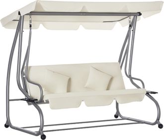 OUTSUNNY Schaukelstuhl 3-Sitzer Gartenschaukel Hollywoodschaukel mit Sitz- und Rückenlehnen Tablett Schwingbank Sitzbank Dachwinkel verstellbar Stahl Polyester