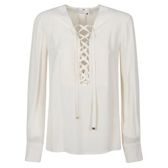 Elisabetta Franchi Georgette Bluse mit Schn&uuml;rung - - Blouses & Shirts - Damen - Beige - XL