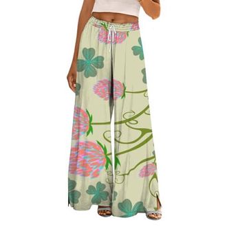 Generic Pantalon &agrave; jambes larges pour femme avec cordon de serrage et fente lat&eacute;rale, GN3., XXL