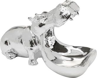 Kare Design Design Deko Figur Hungry Hippo, Silber, Deko Objekt, Tiermotiv, 17x14x27 cm