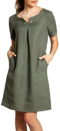 CASPAR Fashion Sommerkleid SKL029 knielanges Damen Sommer Leinenkleid mit elegantem Perlen Dekor Luftig leicht, figurumspielende Form, mit seitlichem Jersey-Einsatz