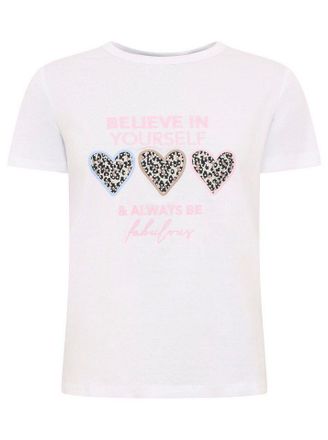 Zwillingsherz T-Shirt Always Believe Stickerei, Leoherzen, Rundhals, kurzarm
