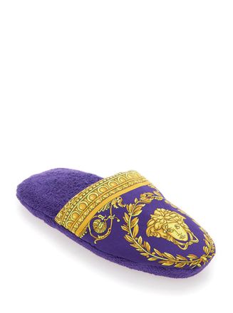 Versace Unisex Slippers I Heart Baroque Violet Flat Shoes