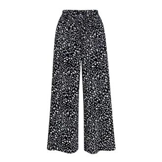Generic Plus Size 1XL-5XL Women Floral Print Wide Leg Pants Female Casual Elegant Drawstring Taille Haute Loose Long Pants, Noir, 4XL Grande taille