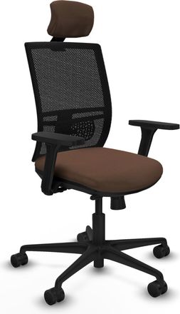 Piqueras y Crespo B&uuml;rostuhl mit 3D-Armen, h&ouml;henverstellbare Lendenwirbelst&uuml;tze und h&ouml;henverstellbares Kopfteil, ausgestattet mit Syncro/Traslack. Schwarz/Dunkelbraun