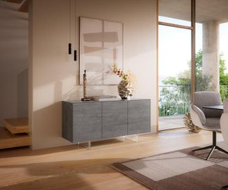 DELIFE Sideboard Cuor 150 cm Keramik Beton Grau 3 T&uuml;ren Fu&szlig; Schwebeoptik Acrylglas, Sideboards