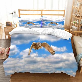 Generic Bettwäsche 135x200 Eule 3D Bettwäsche-Sets Tierdrucke 3 Teilig Superweich Mikrofaser Bettbezug und 2 Kissenbezüg 80×80cm mit Reißverschluss f.1567