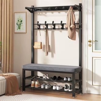 Generic Wall-Mounted Coat Rack with Large Shoe Bench - Stylish Mudroom Hall Tree for Entryway & Hallway, Durable Black Design, nizing Coats & Shoes (100cm)