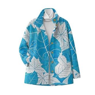 Keephen Femmes Polaire Veste Boho Floral 3D Impression Flou Flanelle Manches Longues Manteau Hiver Chaud Bouton vers Le Bas Vêtement extérieur avec Poches