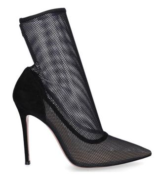 Gianvito Rossi Erin Black Suede & Mesh Booties Size 39.5